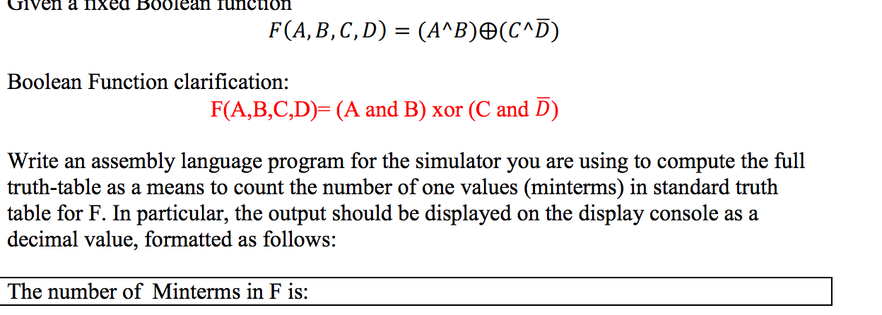Boolean Function clarification: F(A,B,C,D) = (A and | Chegg.com