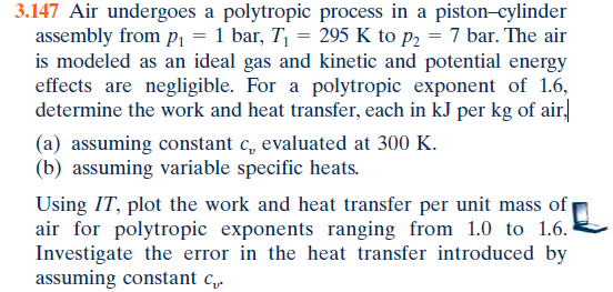 Solved 3.147 Air undergoes a polytropic process in a | Chegg.com