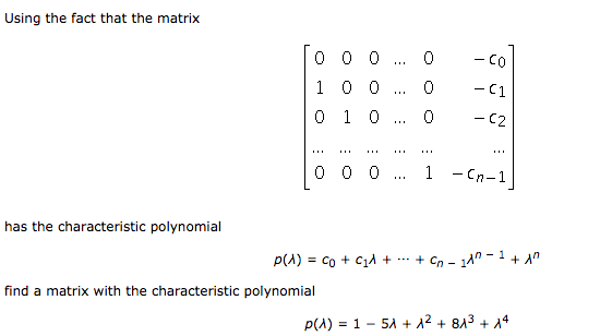 Solved Using the fact that the matrix 0 0 0 0-Co 1 0 C C1 01 | Chegg.com