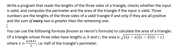 Solved Write a program that reads the lengths of the three | Chegg.com