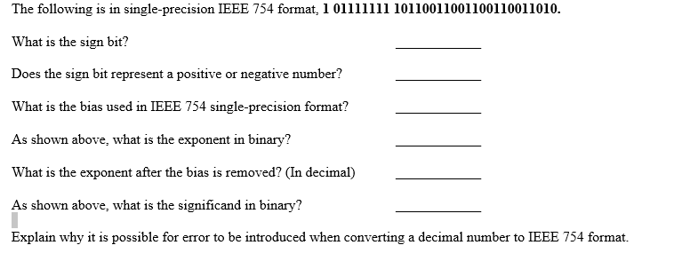 Solved The following is in single-precision IEEE 754 format, | Chegg.com