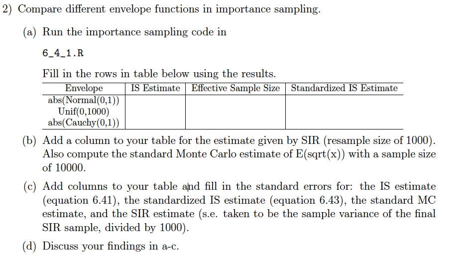 6.4.1 R # Importance sampling (weights are not | Chegg.com