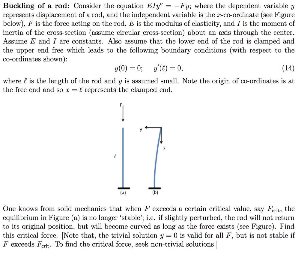 Solved Buckling of a rod: Consider the equation Ely"--Fy; | Chegg.com