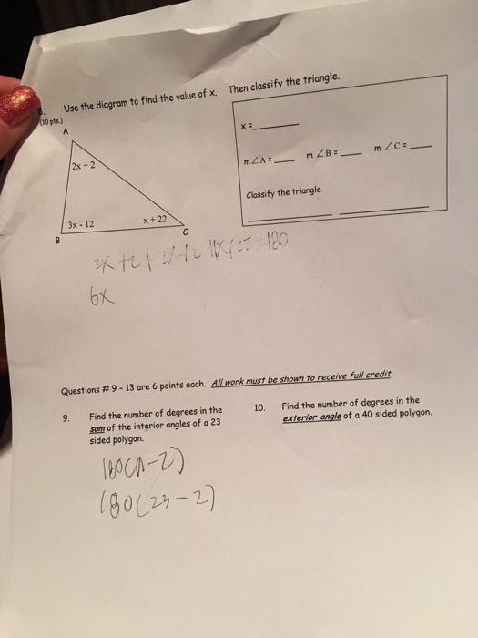 Solved Use the diagram to find the value of x.Then classify | Chegg.com
