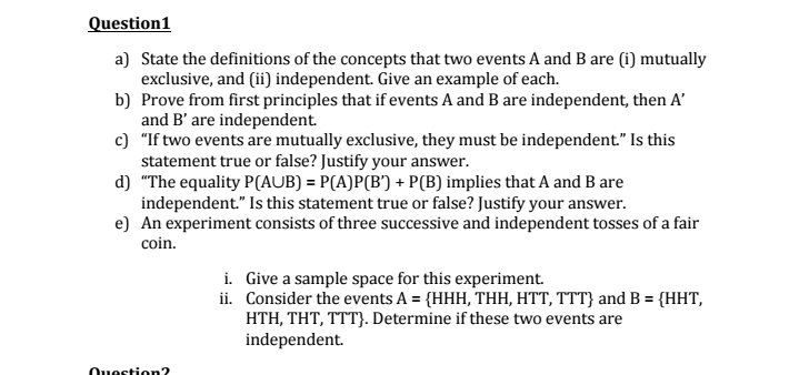 Solved State the definitions of the concepts that two events | Chegg.com