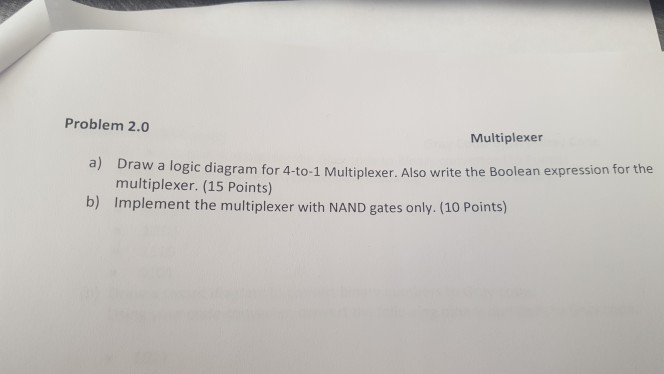 Solved Problem 2.0 Multiplexer w a logic diagram for 4-to-1 | Chegg.com