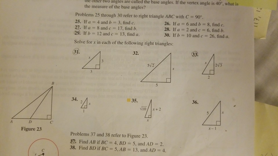 Solved angles the base angles. If the vertex angle is 40°, | Chegg.com