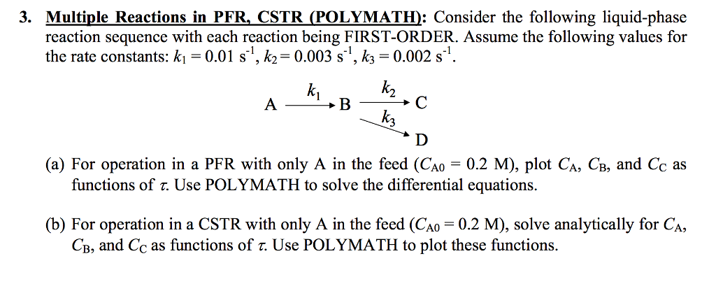Multiple Reactions in a PFR and CSTR. Please answer | Chegg.com