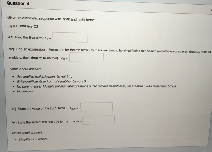 Solved Given An Arithmetic Sequence With Sixth And Tenth