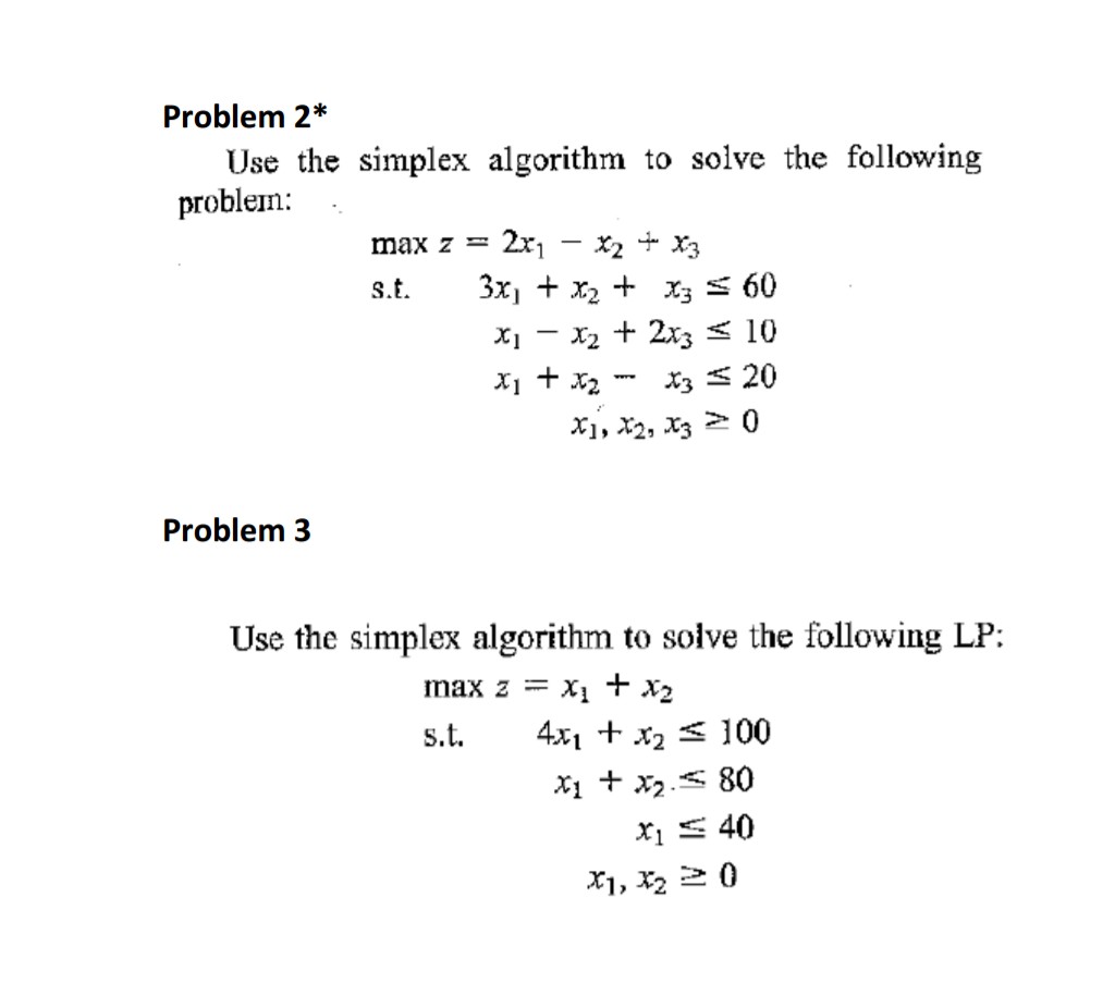 Solved Problem 2* Use the simplex algorithm to solve the | Chegg.com