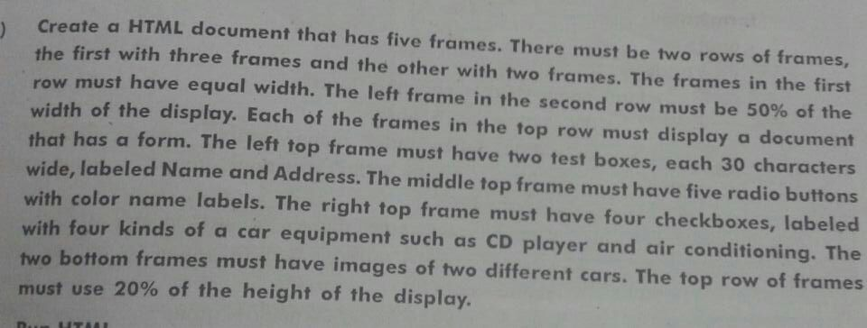 Solved Create a HTML document that has five frames. There | Chegg.com
