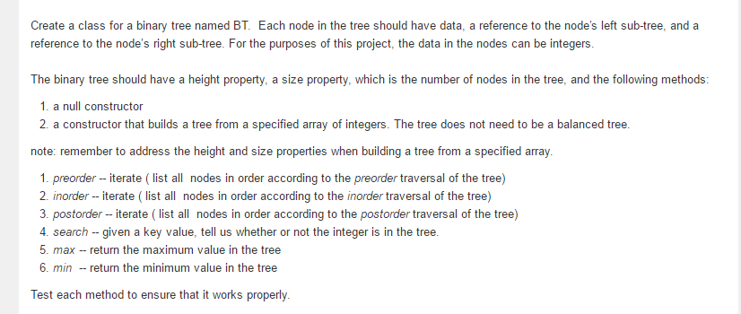 Solved Create a class for a binary tree named BT. Each node | Chegg.com