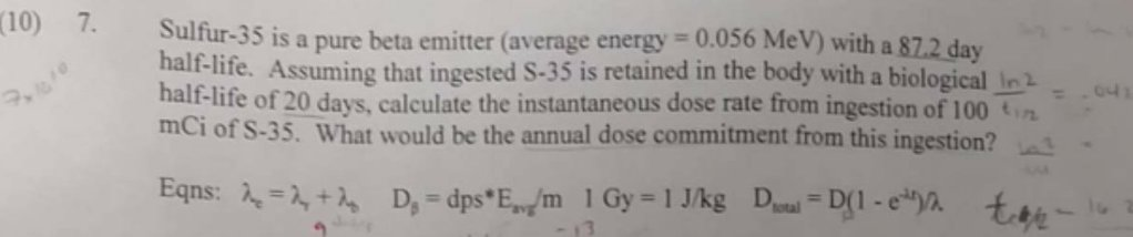 Sulfur-35 is a pure beta emitter (average energy | Chegg.com