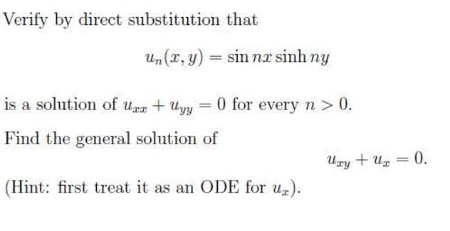 Solved Verify by direct substitution that Un(x, y) = sin nx | Chegg.com