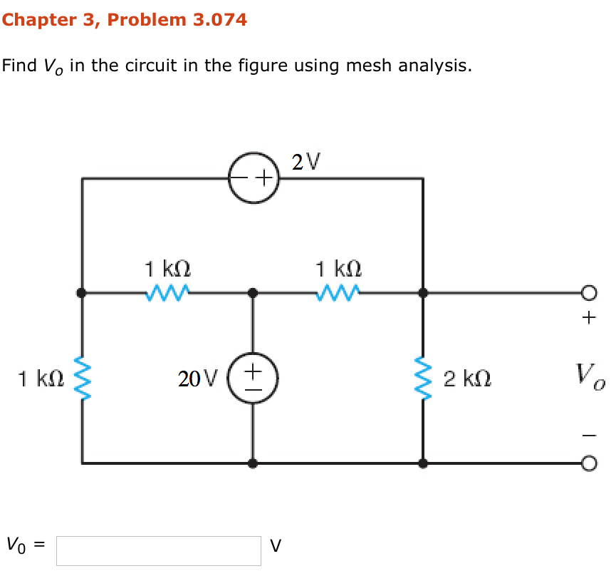 Solved Find V_0 in the circuit in the figure using mesh | Chegg.com