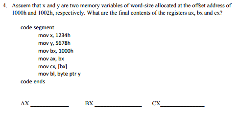 Solved What are the final contents of the registers AX, BX | Chegg.com