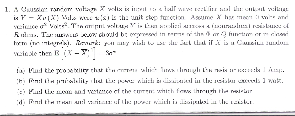 Solved A Gaussian random voltage X volts is input to a half | Chegg.com