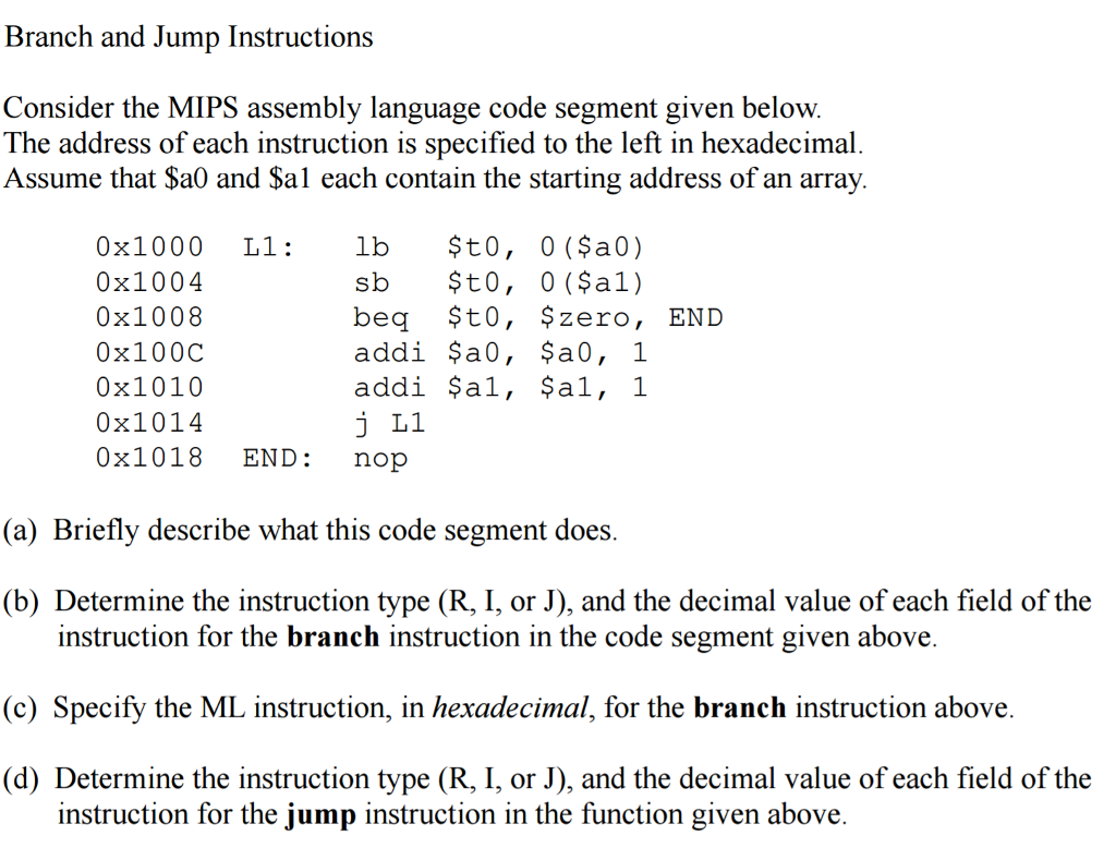 Branch and Jump Instructions Consider the MIPS | Chegg.com