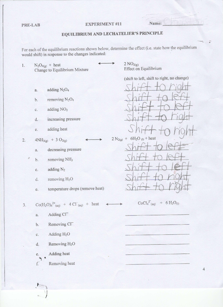 Solved PRE-LAB EXPERIMENT Name: EQUILIBRIUM AND | Chegg.com