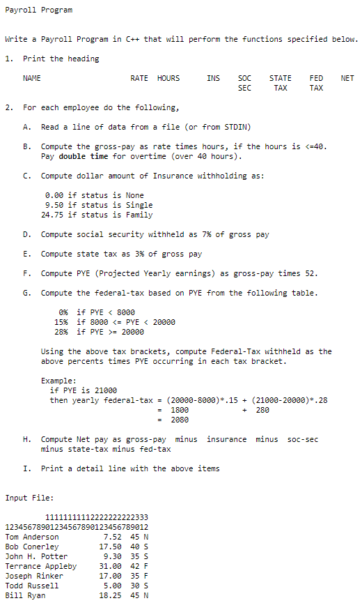 Payroll Program Write a Payroll Program in C++ that | Chegg.com