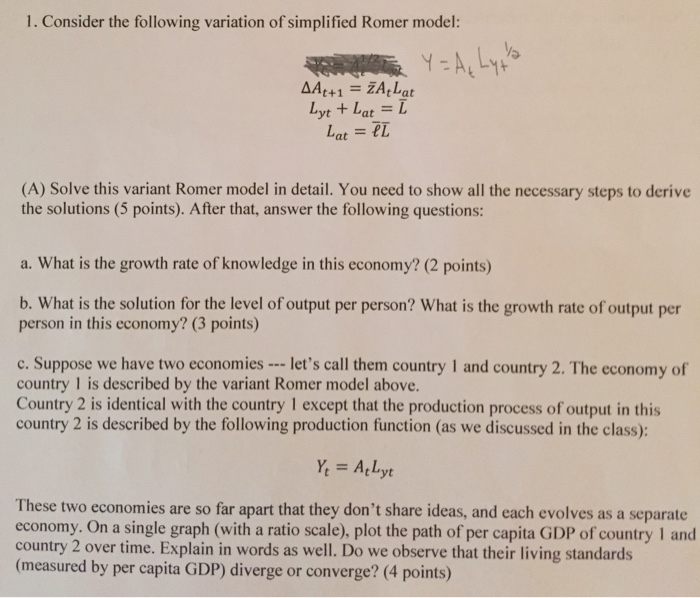 Consider the following variation of simplified Romer | Chegg.com