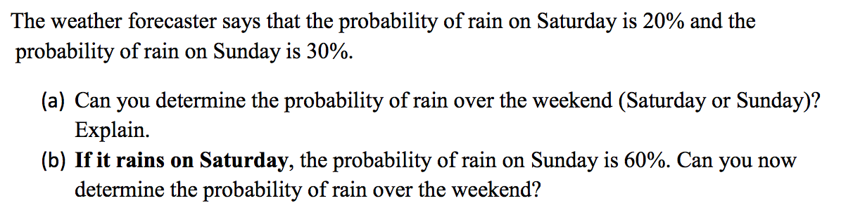 Solved The weather forecaster says that the probability of | Chegg.com