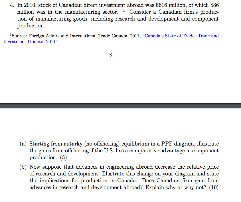 Solved In 2010, stock of Canadian direct investment abroad | Chegg.com