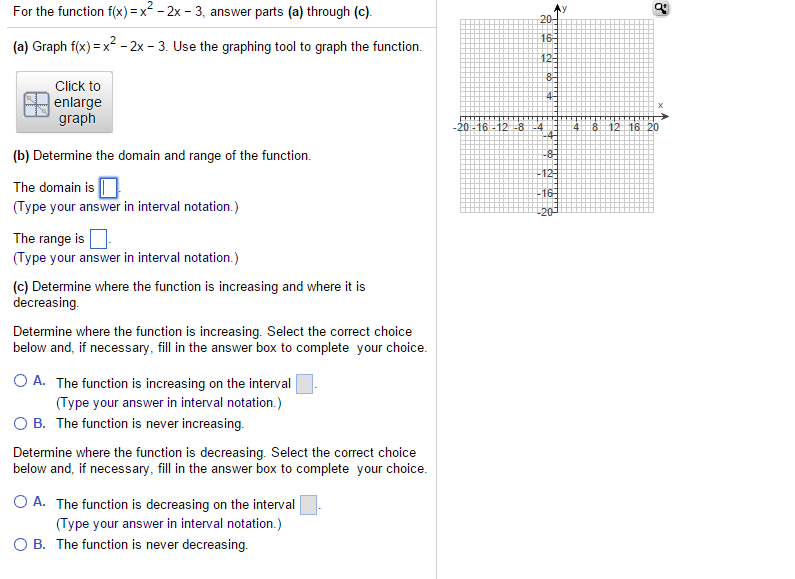 Solved For the function f(x) = x^2 - 2x - 3. answer parts | Chegg.com