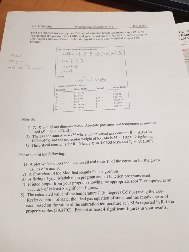 ME 32200 2PR Programming Assignment 1 P. Ganatos Find | Chegg.com