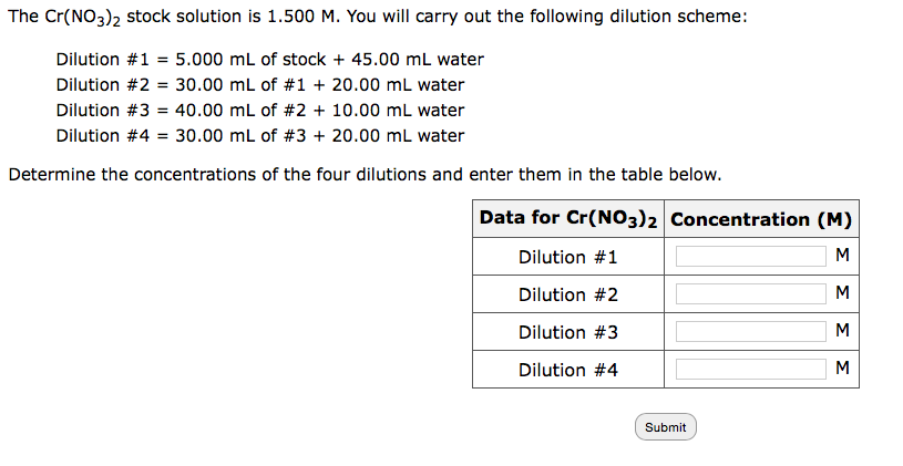 Solved Chem Lab Simple Dilution Help Please write out the | Chegg.com