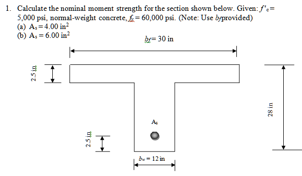 Solved 1. Calculate the nominal moment strength for the | Chegg.com