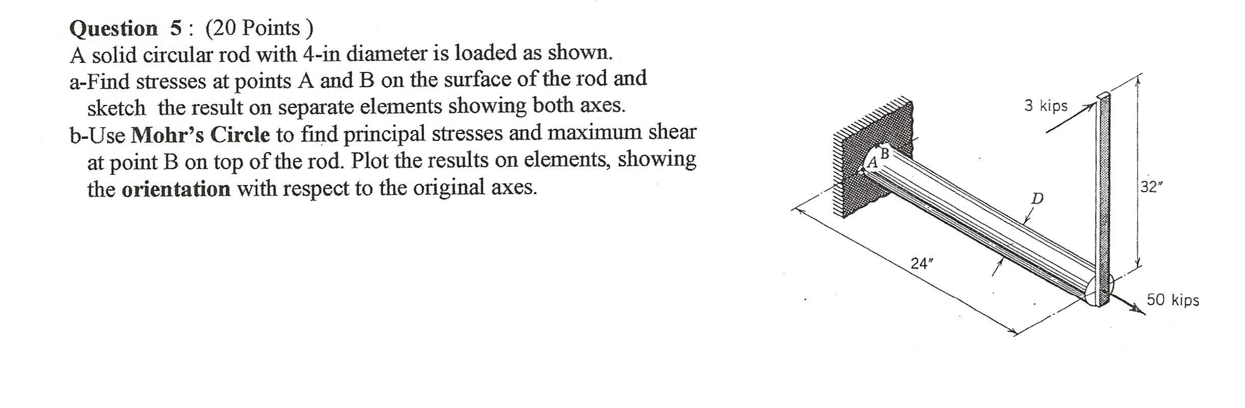 Solved A solid circular rod with 4-in diameter is loaded as | Chegg.com