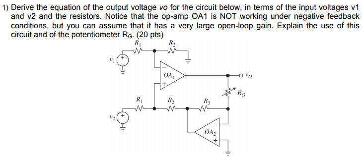 Solved 1) Derive the equation of the output voltage vo for | Chegg.com