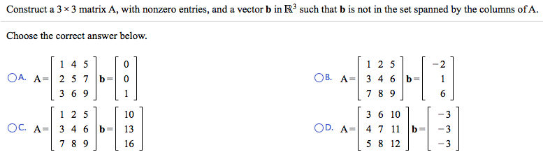 Solved Construct a 3 times 3 matrix A, with nonzero entries, | Chegg.com
