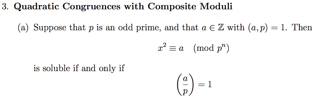 Solved Quadratic Congruences with Composite Moduli (a) | Chegg.com