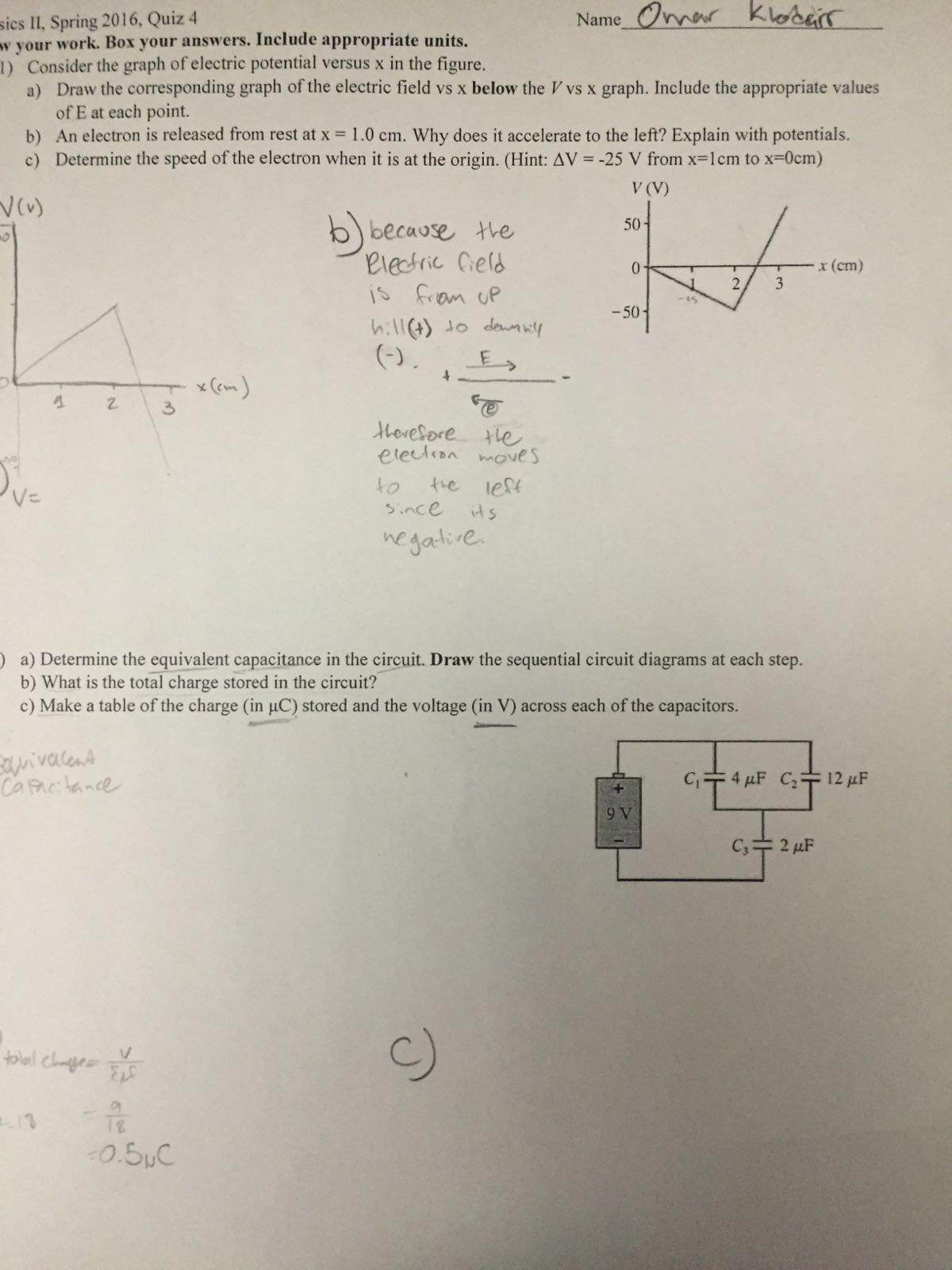 Solved Consider the graph of electric potential versus x in | Chegg.com
