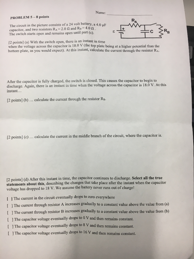 Solved Name: PROBLEM 5-8 points The circuit in the picture | Chegg.com