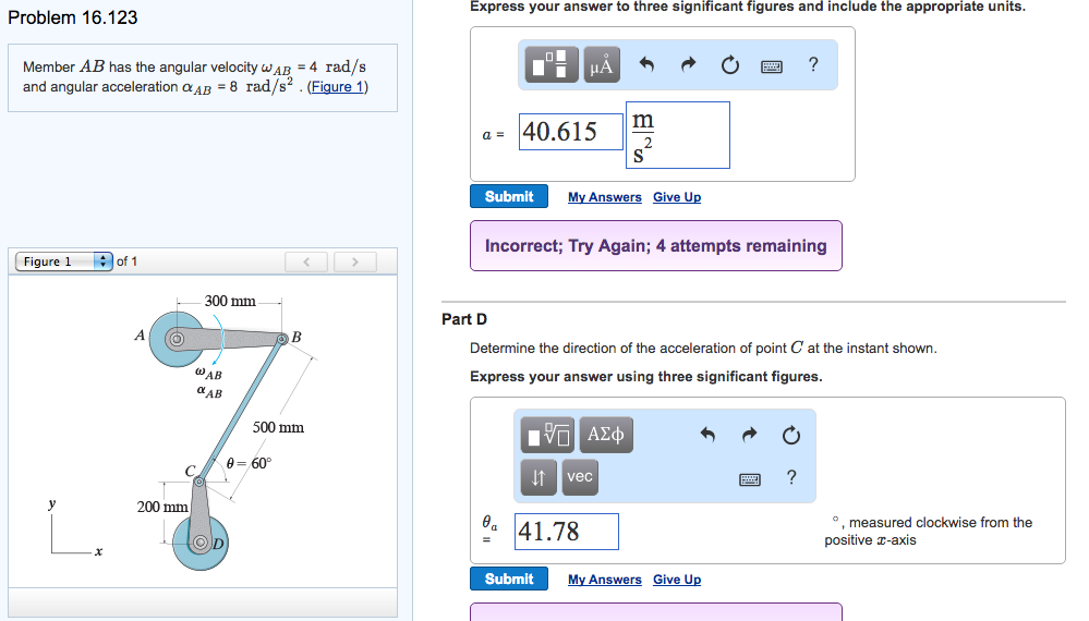 Solved Member AB has the angular velocity omega_AB = 4 rad/s | Chegg.com Solved Member AB has the angular velocity omega_AB = 4 rad/s | Chegg.com