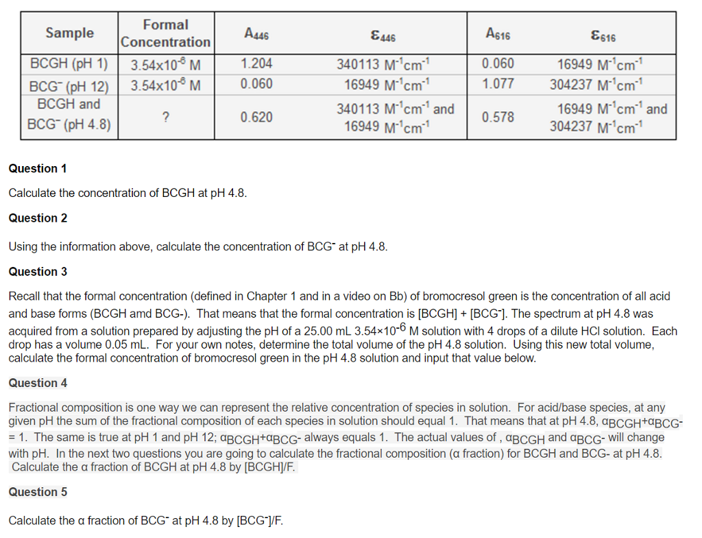 Solved Calculate the concentration of BCGH at pH 4.8. | Chegg.com