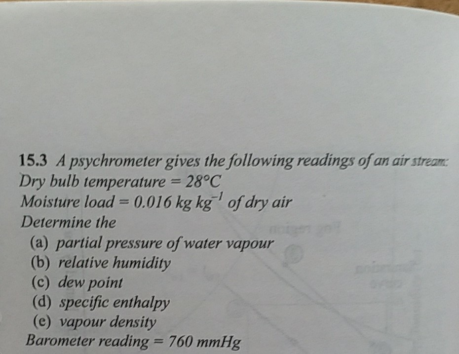 Solved 15.3 A psychrometer gives the following readings of | Chegg.com