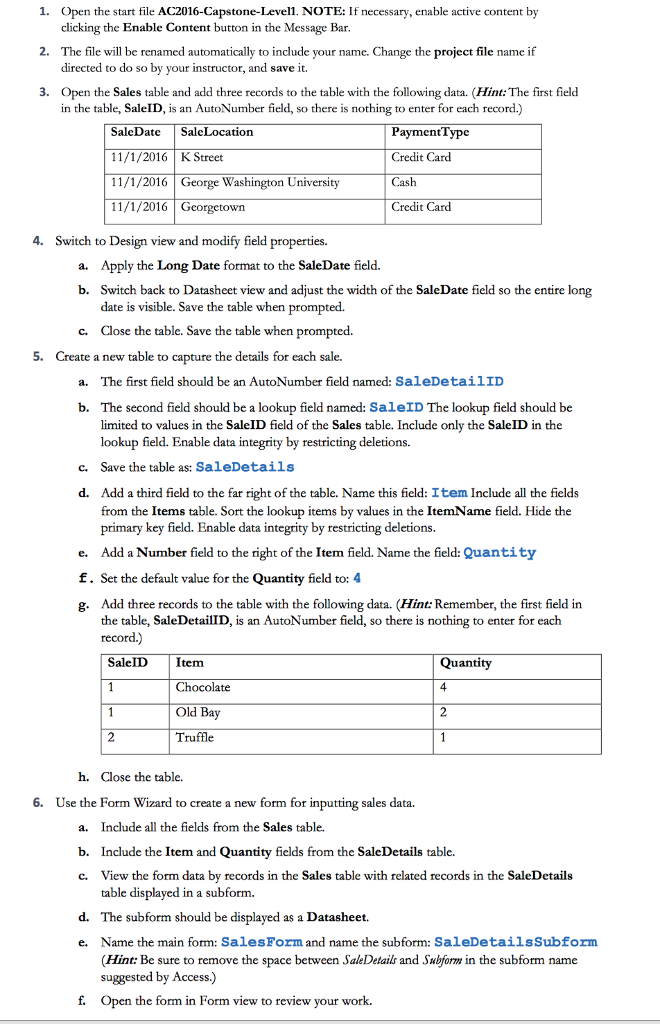 1. Open the start file AC2016-Capstone-Levell. NOTE: | Chegg.com