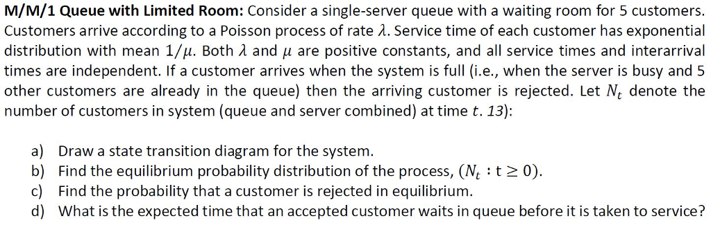 Consider a single-server queue with a waiting room | Chegg.com