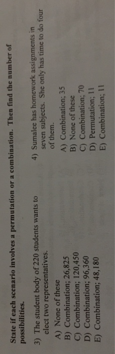 Solved State if each scenario involves a permutation or a | Chegg.com