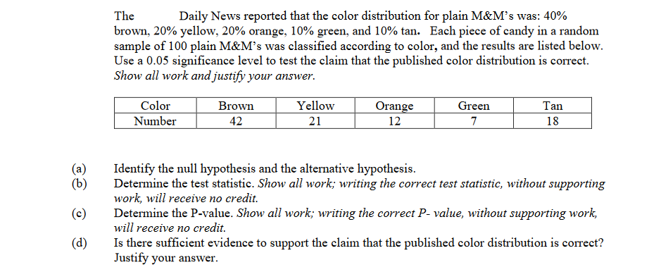 Solved The brown, 20% yellow, 20% orange, 10% green, and 10% | Chegg.com