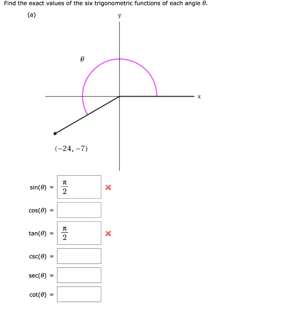 Solved Find the exact values of the six trigonometric | Chegg.com