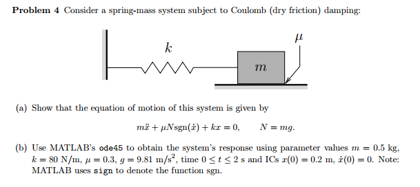 Solved Consider a spring-mass system subject to Coulomb (dry | Chegg.com