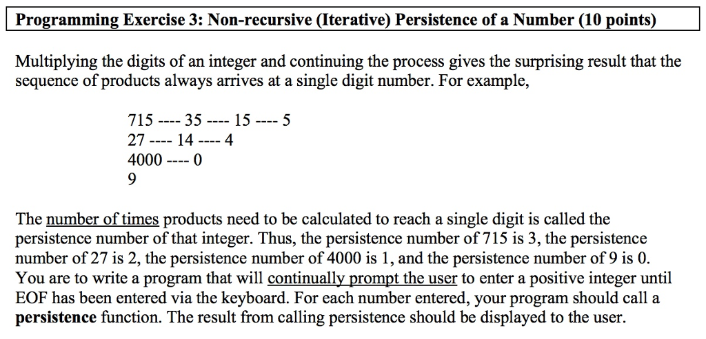 Solved Multiplying the digits of an integer and continuing | Chegg.com