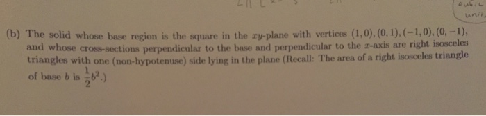 Solved (b) The whose base region is the square in the rv | Chegg.com