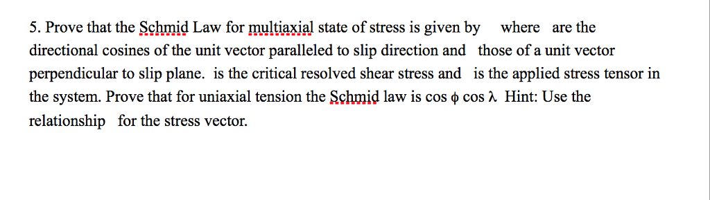 Prove that the Schmid Law for multiaxial state of | Chegg.com