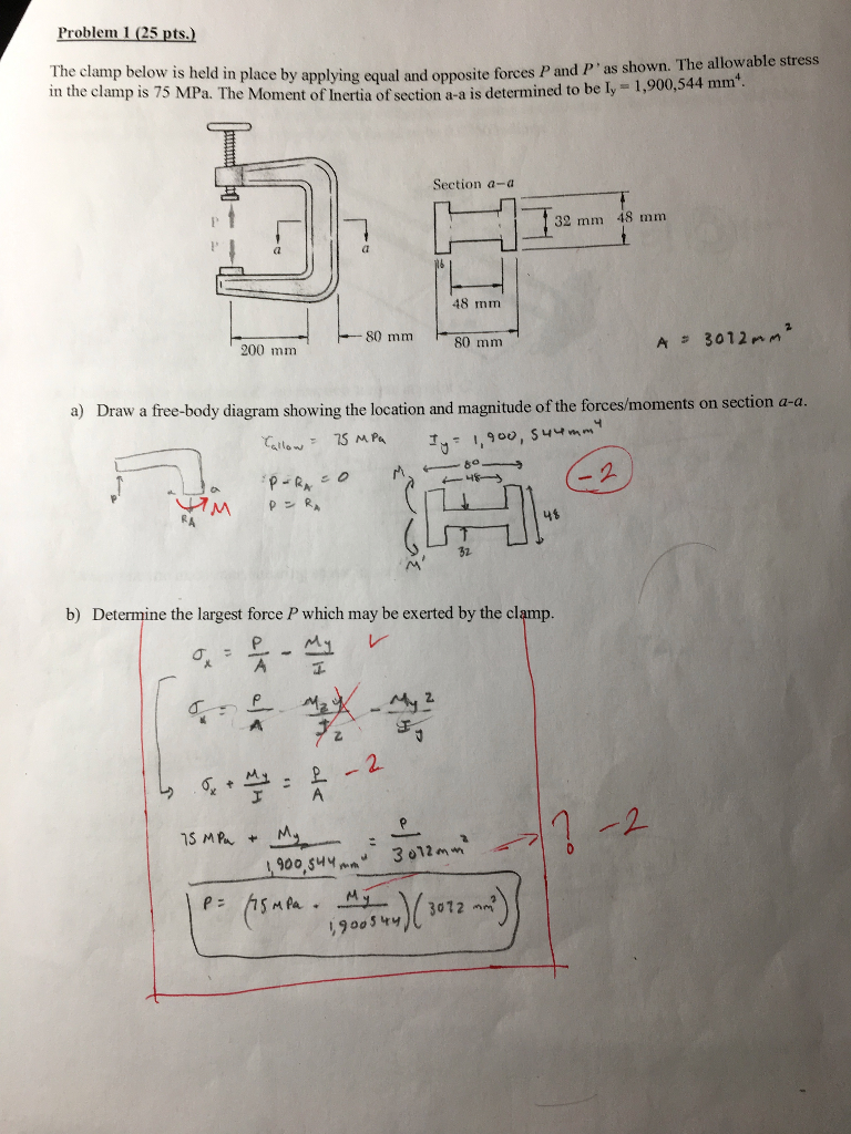 Solved Problem 1 (25 pts.) The clamp below is held in place | Chegg.com